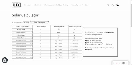LUX Solar Roof Sizing Tool